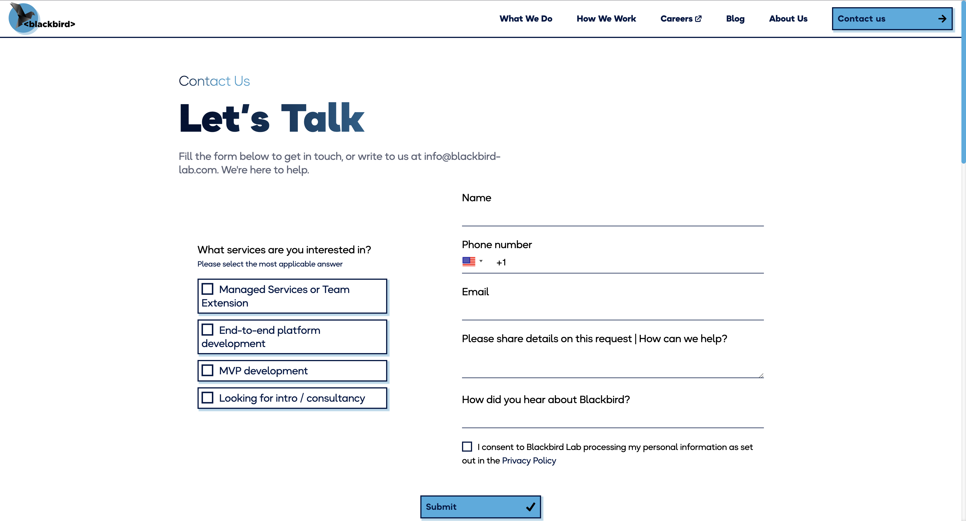Blackbird Lab - Contact Us